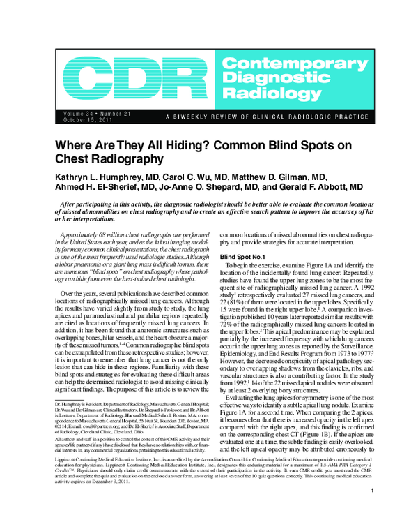 (PDF) Where Are They All Hiding? Common Blind Spots on Chest Radiography