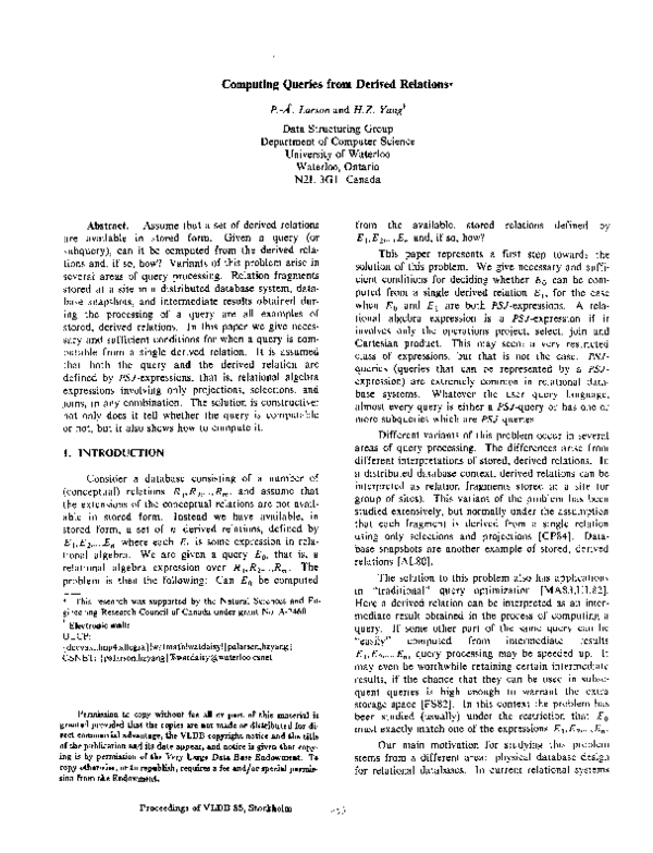 (PDF) Computing Queries from Derived Relations