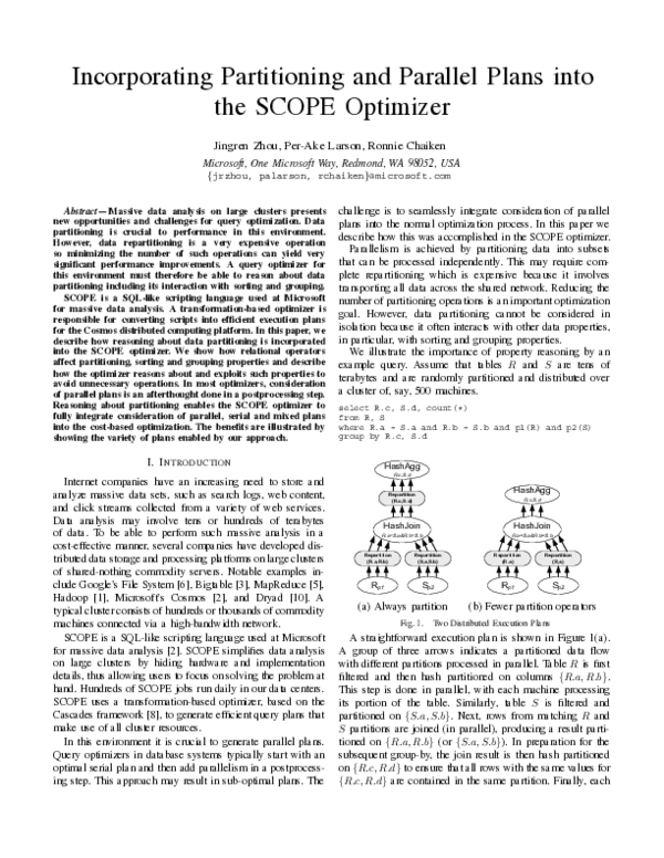 (PDF) Incorporating partitioning and parallel plans into the SCOPE optimizer