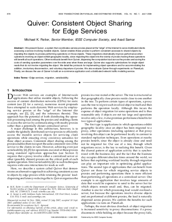 (PDF) Quiver: Consistent and Scalable Object Sharing for Edge Services