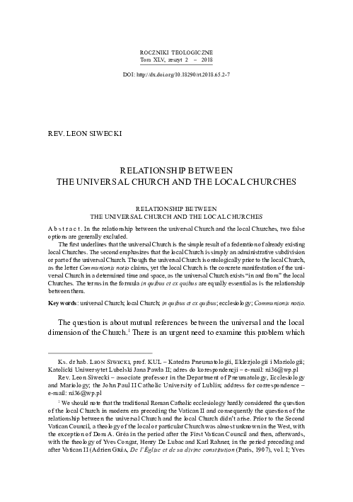 (PDF) Relationship between the Universal Church and the Local Churches