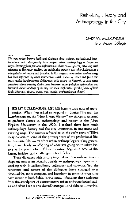 (PDF) Rethinking History and Anthropology in the City