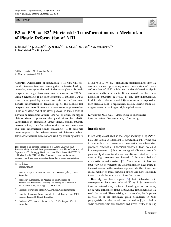 (PDF) B2 ⇒ B19′ ⇒ B2T Martensitic Transformation as a Mechanism of ...