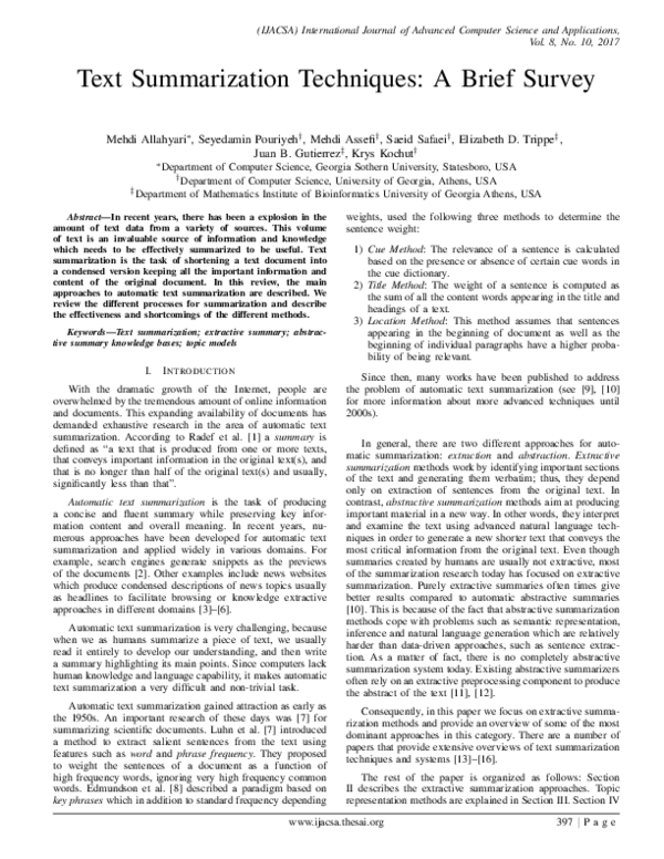 Pdf Text Summarization Techniques A Brief Survey