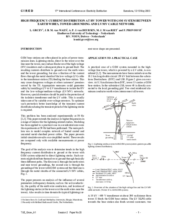 (PDF) High frequency current distribution at HV tower with gsm system ...