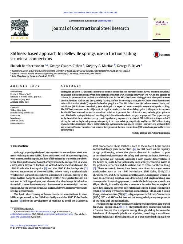 (PDF) Stiffness-based approach for Belleville springs use in friction sliding structural connections