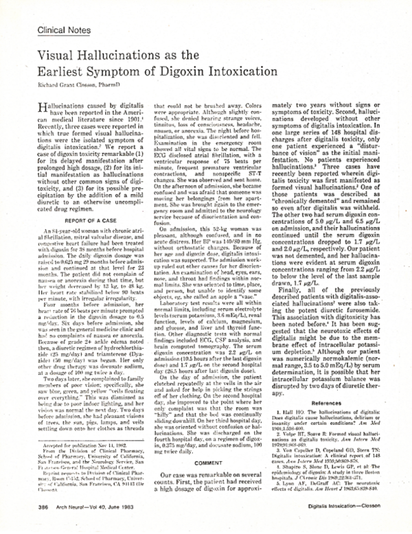 (PDF) Visual Hallucinations as the Earliest Symptom of Digoxin ...