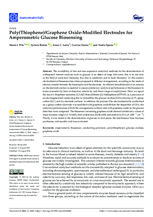 (PDF) Poly(Thiophene)/Graphene Oxide-Modified Electrodes for ...