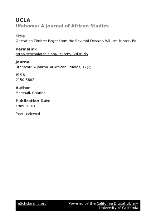 (PDF) UCLA Ufahamu: A Journal of African Studies Title Operation Timber ...