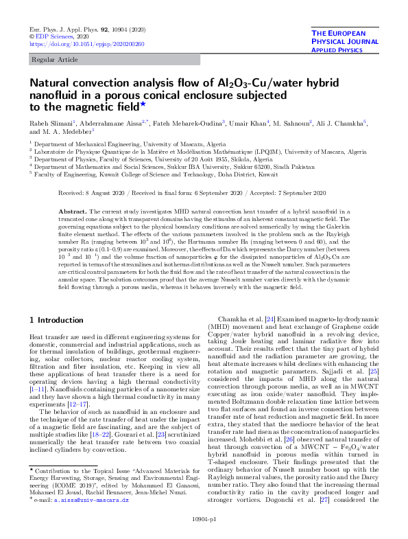 (PDF) Natural convection analysis flow of Al2O3-Cu/water hybrid nanofluid in a porous conical ...