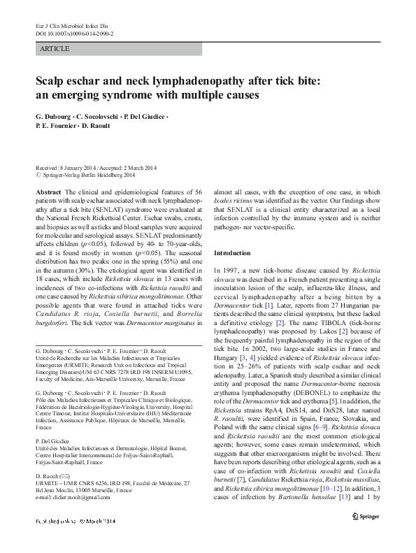 (PDF) Scalp eschar and neck lymphadenopathy after tick bite: an ...