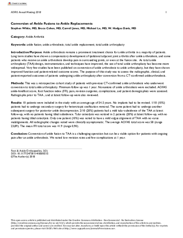 (PDF) Converting Ankle Fusions to Arthroplasties