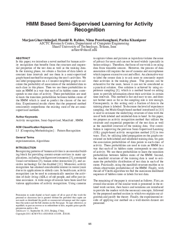 Pdf Hmm Based Semi Supervised Learning For Activity Recognition
