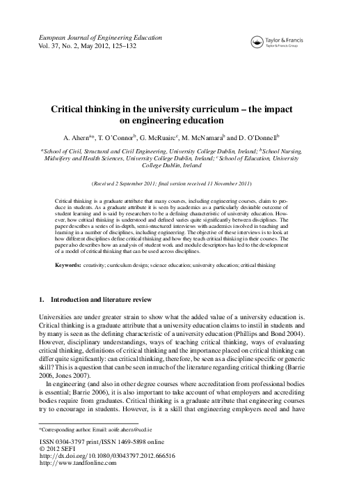 (PDF) Critical thinking in the university curriculum – the impact on ...