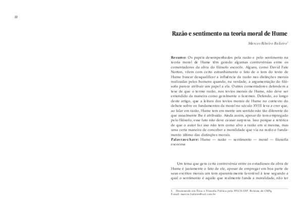 (PDF) Razão e sentimento na teoria moral de Hume