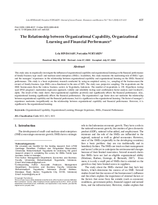 (PDF) The Relationship between Organizational Capability, Organizational Learning and Financial ...