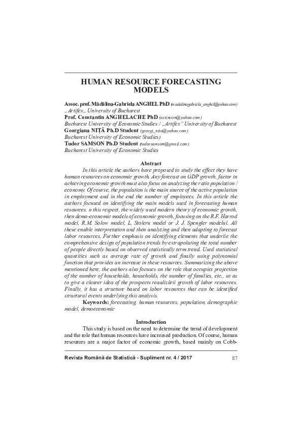(PDF) Human Resource Forecasting Models