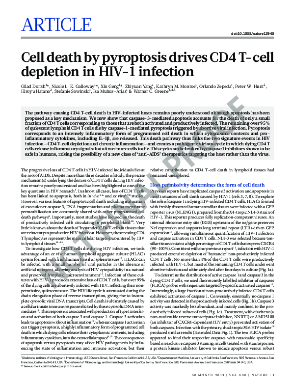 (PDF) Cell death by pyroptosis drives CD4 T-cell depletion in HIV-1 ...