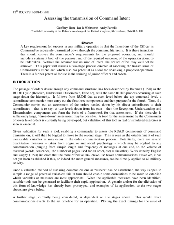 (PDF) 12 th ICCRTS I-038-DraftB Assessing the transmission of Command ...