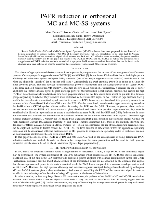 (PDF) PAPR reduction in orthogonal MC and MC-SS systems (PDF) PAPR reduction in orthogonal MC and MC-SS systems