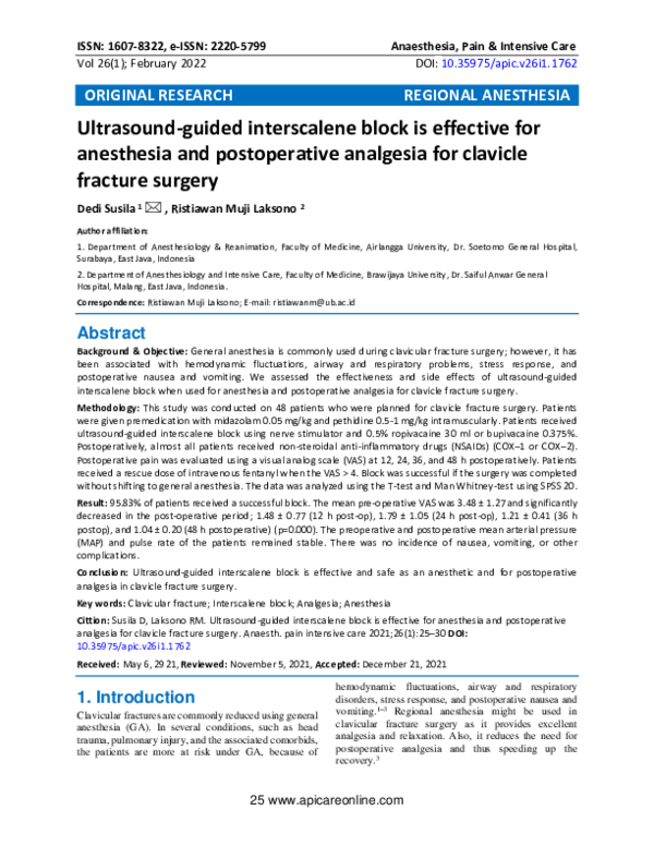 (PDF) Ultrasound-guided interscalene block is effective for anesthesia ...