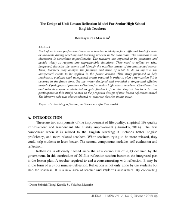 (PDF) The Design of Unit-Lesson Reflection Model For Senior High School ...