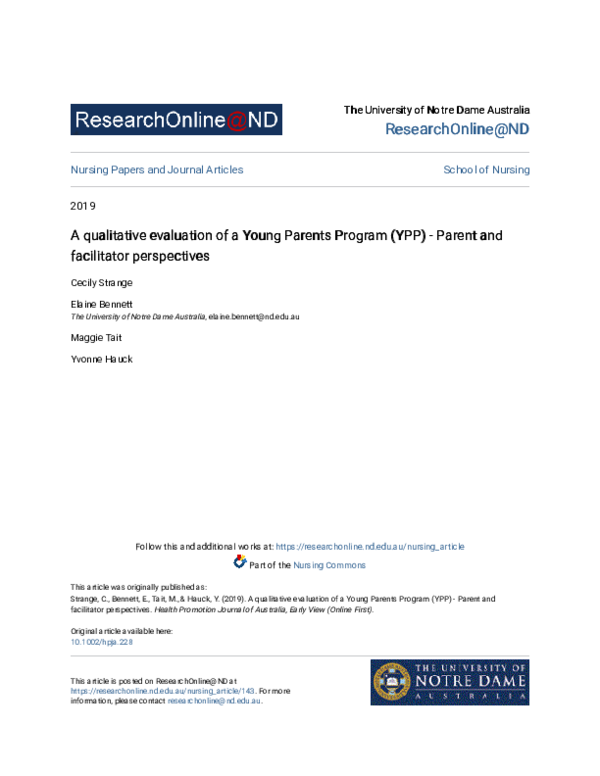 (PDF) A qualitative evaluation of a Young Parents Program ( YPP ...