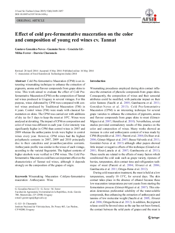 (PDF) Effect of cold pre-fermentative maceration on the color and ...