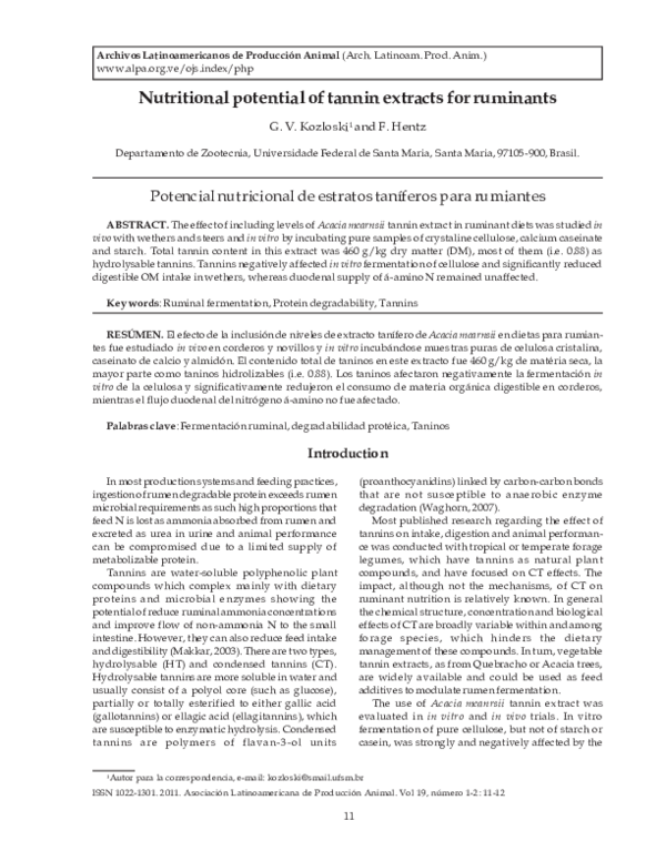 (PDF) Nutritional potential of tannin extracts for ruminants | Gilberto ...