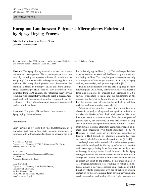 (PDF) Europium Luminescent Polymeric Microspheres Fabricated by Spray ...
