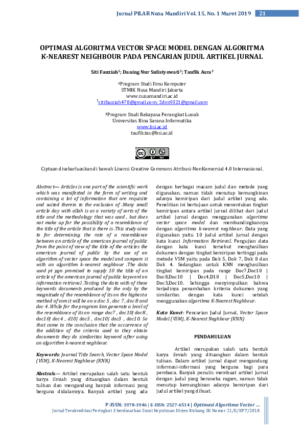 (PDF) Optimasi Algoritma Vector Space Model Dengan Algoritma K-Nearest ...