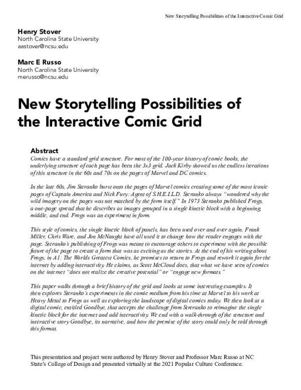 (PDF) New Storytelling Possibilities of the Interactive Comic Grid
