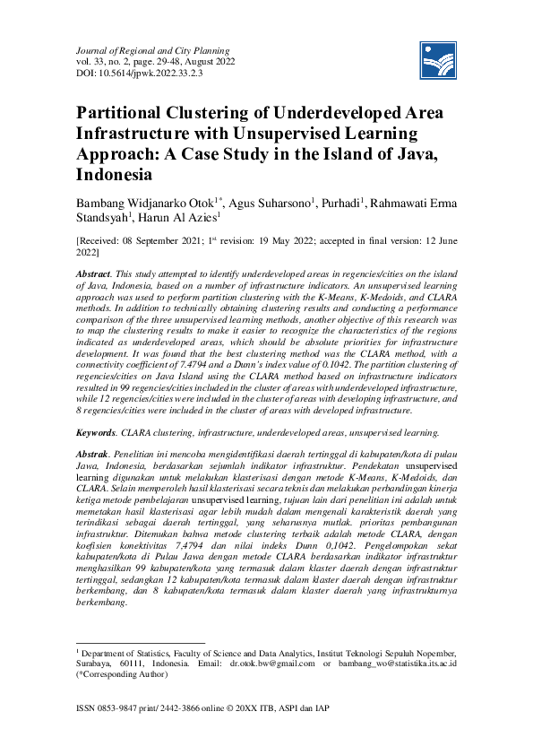 Pdf Partitional Clustering Of Underdeveloped Area Infrastructure With Unsupervised Learning