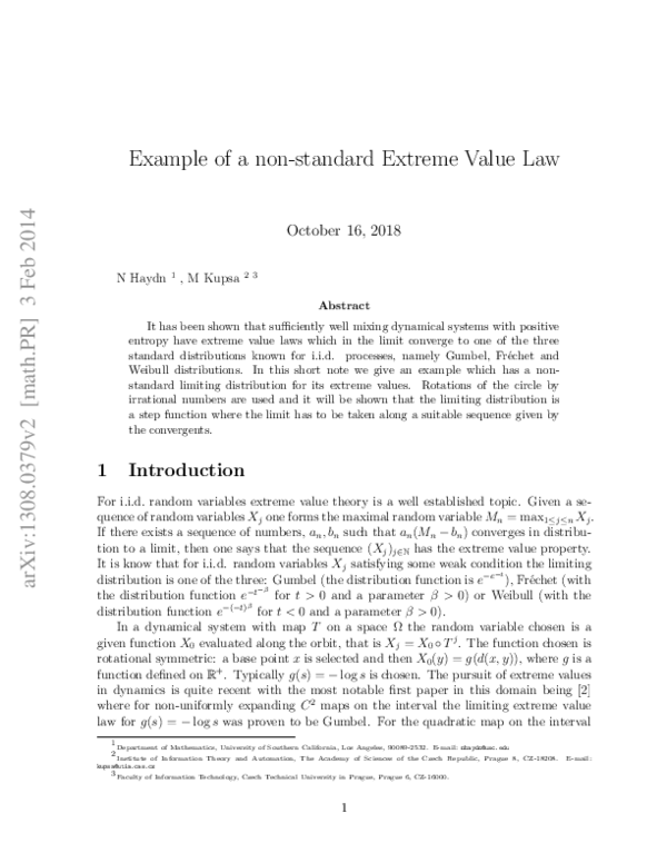 (PDF) Non-Standard Extreme-Value Distribution Example