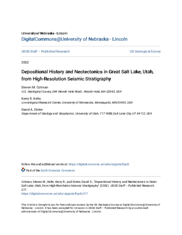 (PDF) Depositional history and neotectonics in Great Salt Lake, Utah ...