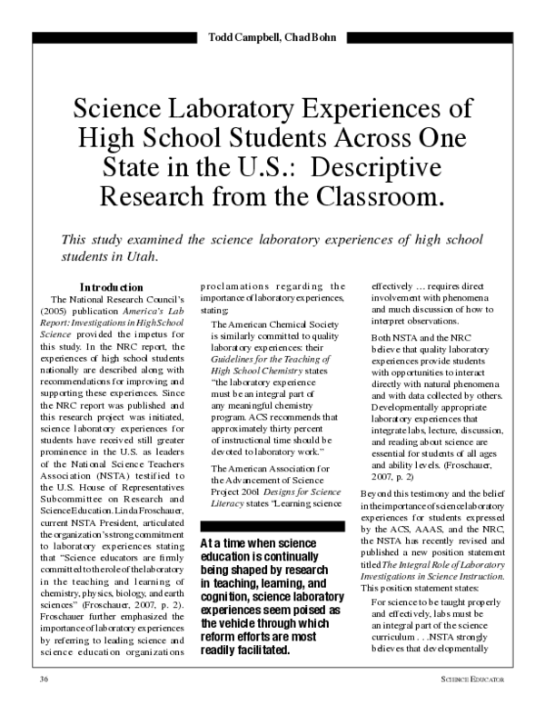 (PDF) Science Laboratory Experiences of High School Students Across One ...