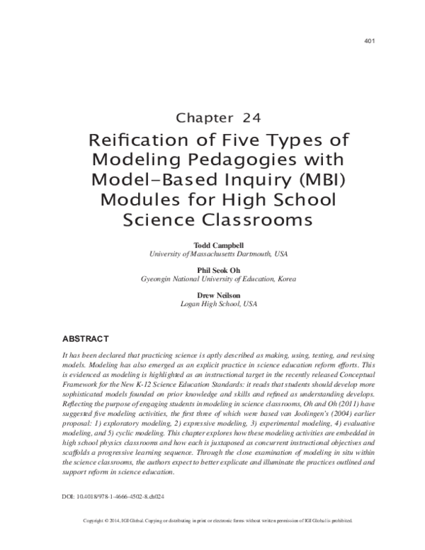 (PDF) Reification of Five Types of Modeling Pedagogies with Model-Based ...