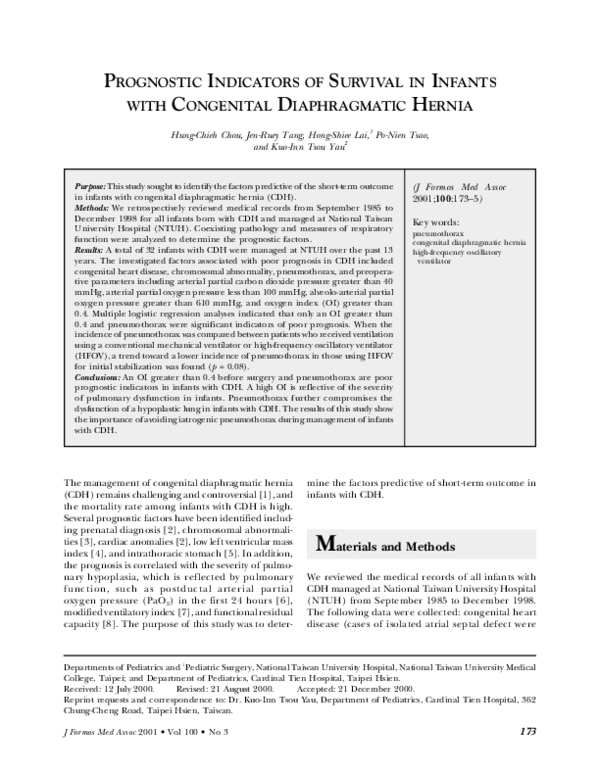 (PDF) Prognostic indicators of survival in infants with congenital ...