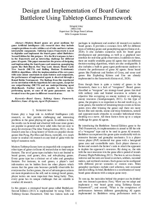 (PDF) Design and Implementation of Board Game Battlelore Using Tabletop Games Framework