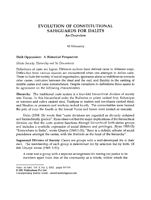 (PDF) Evolution of Constitutional Safeguards for Dalits: An Overview