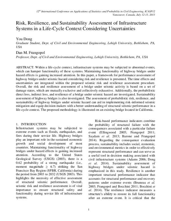 (PDF) Risk, resilience, and sustainability assessment of infrastructure systems in a life-cycle ...