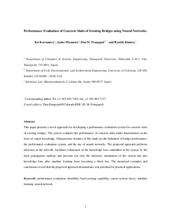 (PDF) Performance evaluation of concrete slabs of existing bridges using neural networks