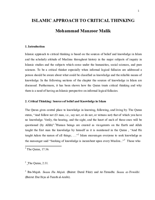 (PDF) Islamic Approach to Critical Thinking