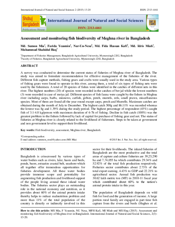 (PDF) Assessment and monitoring fish biodiversity of Meghna river in ...