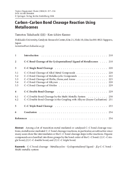 (PDF) Carbon—Carbon Bond Cleavage Reaction Using Metallocenes | Ken ...