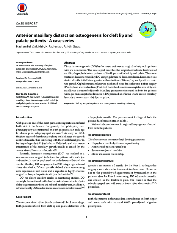 (PDF) Anterior maxillary distraction osteogenesis for cleft lip and palate patients - A case series