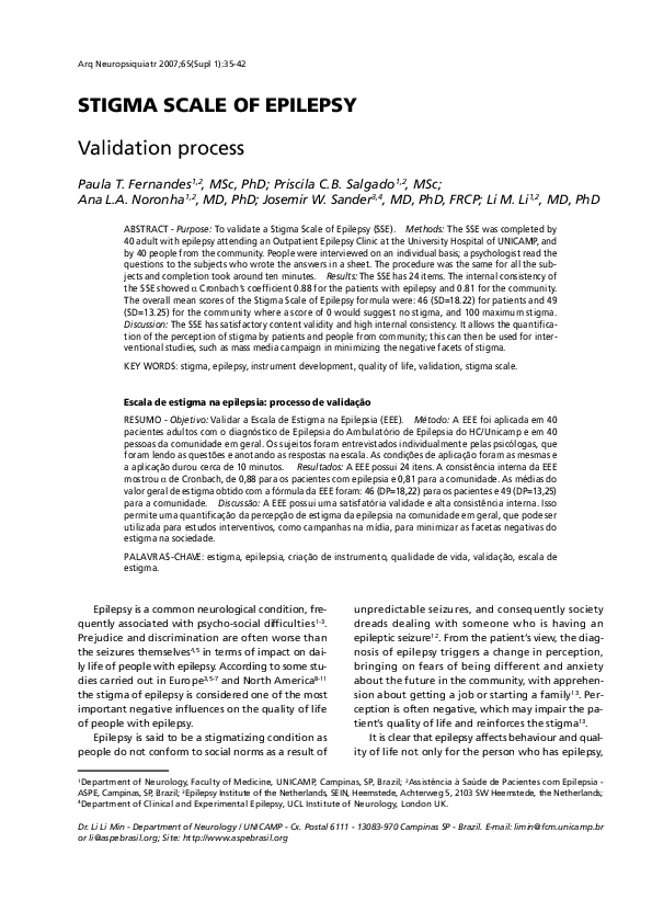 (PDF) Stigma scale of epilepsy: validation process