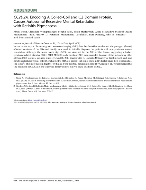 (PDF) CC2D2A, Encoding A Coiled-Coil and C2 Domain Protein, Causes ...