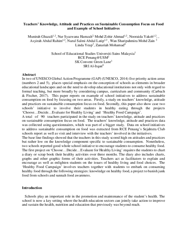 (PDF) Teachers’ Knowledge, Attitude and Practices on Sustainable ...