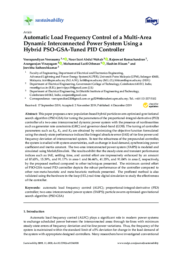 Pdf Automatic Load Frequency Control Of A Multi Area Dynamic Interconnected Power System Using